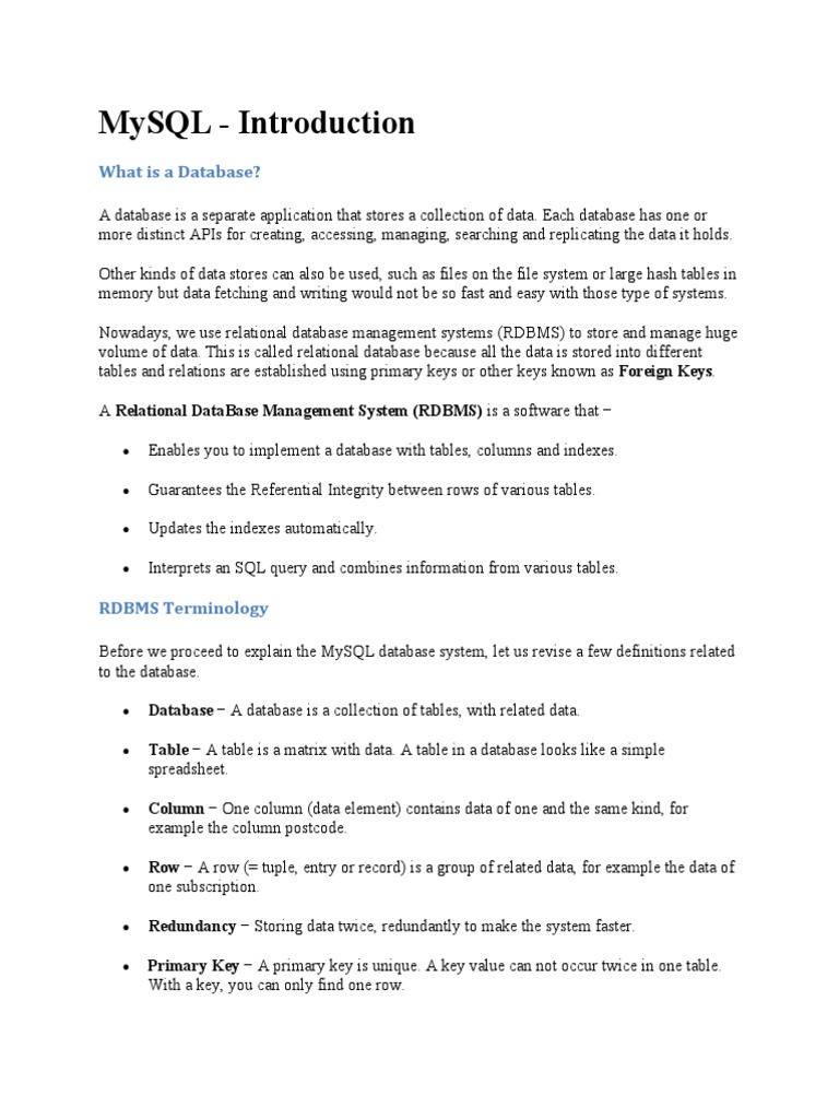 Mysql - Introduction: What Is A Database? | PDF | Relational Database | My Sql