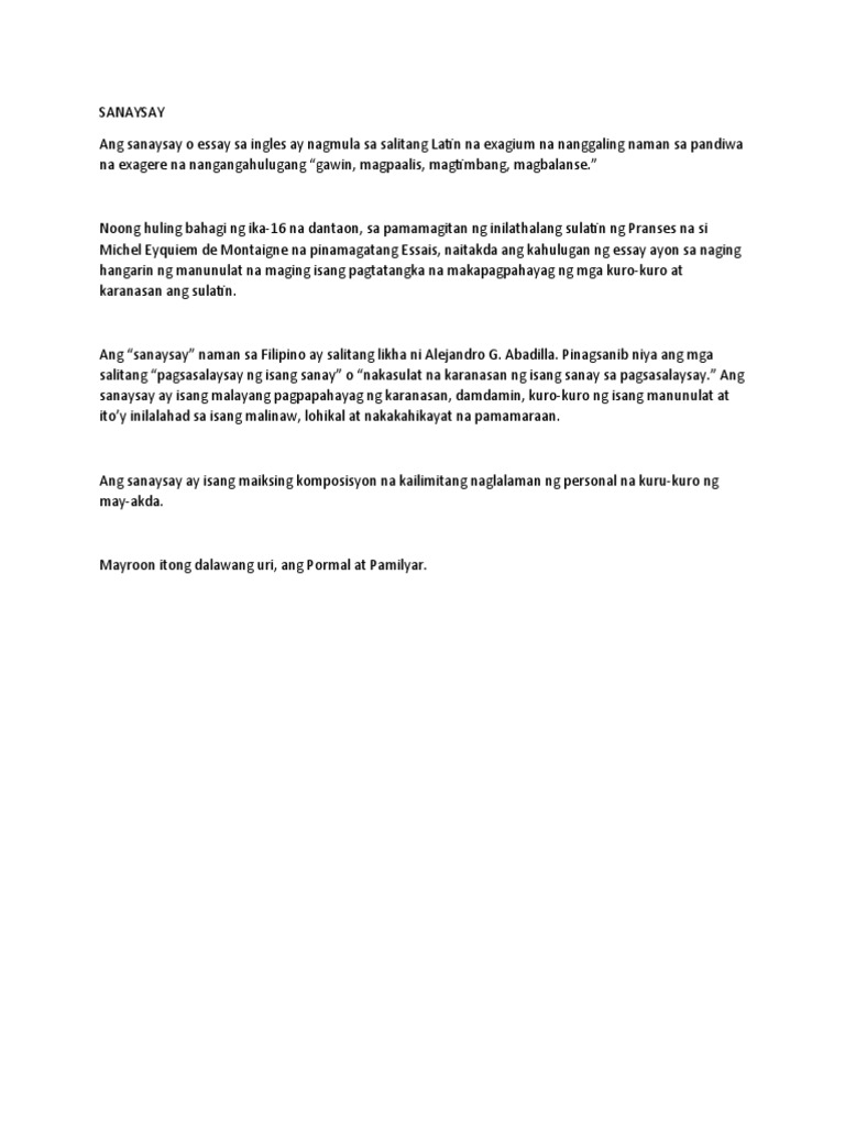 Sanaysay 101 | PDF