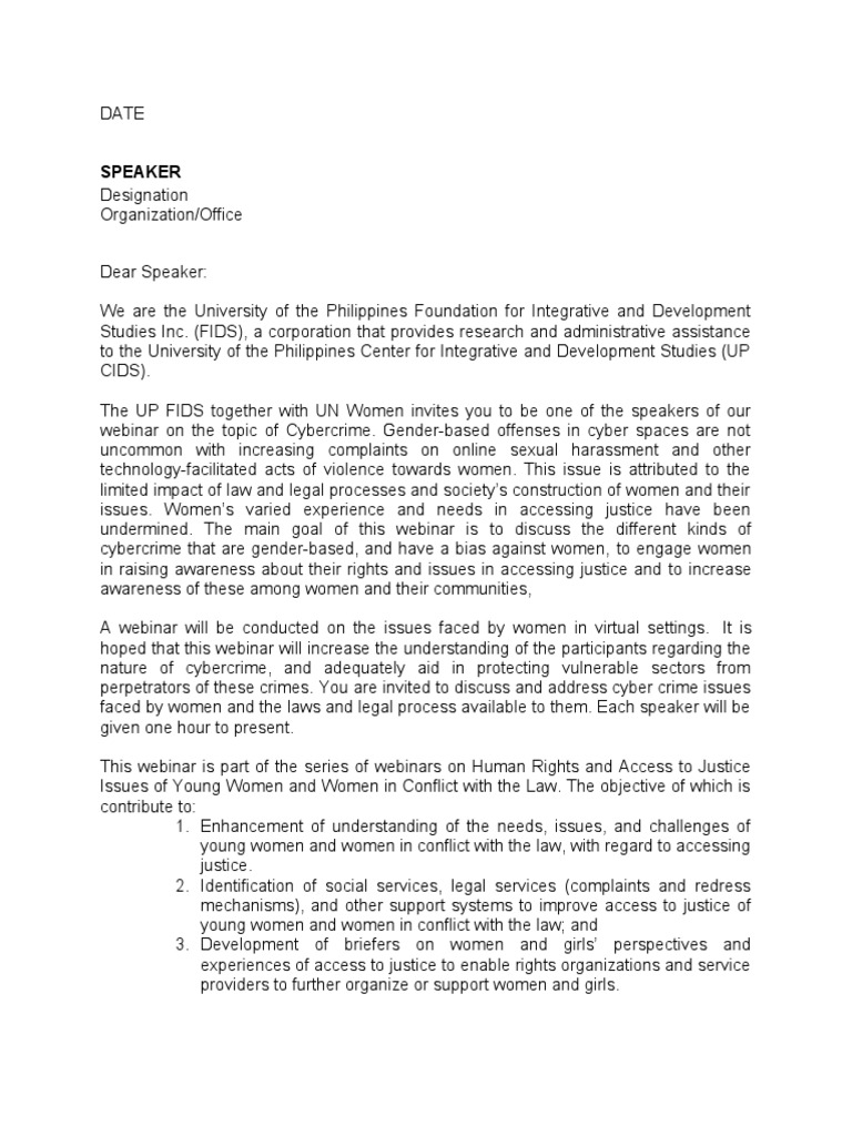 Letter For Cybercrime | PDF | Cybercrime | Violence Against Women