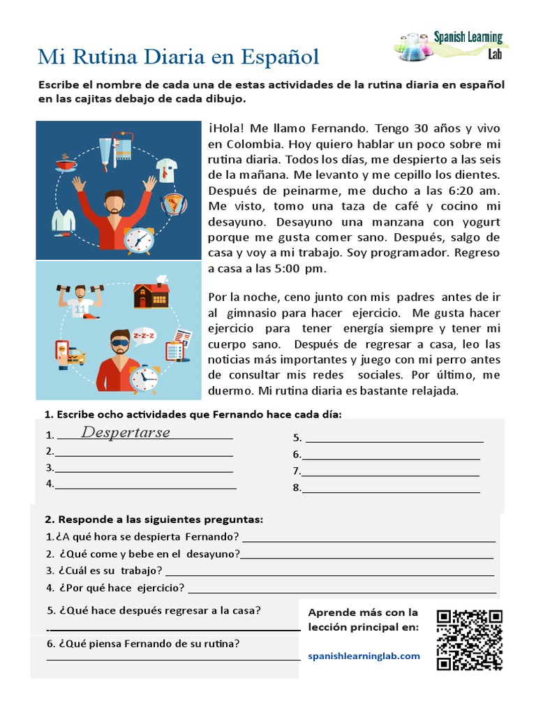 Daily Routine in Spanish Worksheet Rutina Diaria Español Hoja de ...