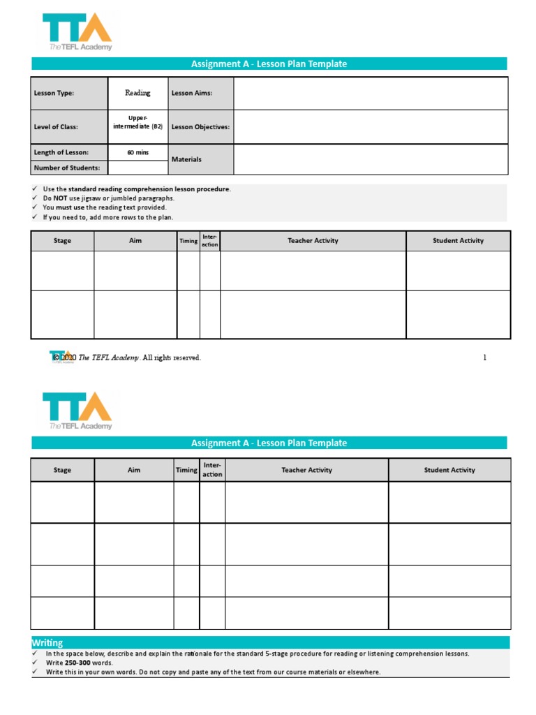 Assignment A - Lesson Plan Template: Lesson Type: Lesson Aims | PDF