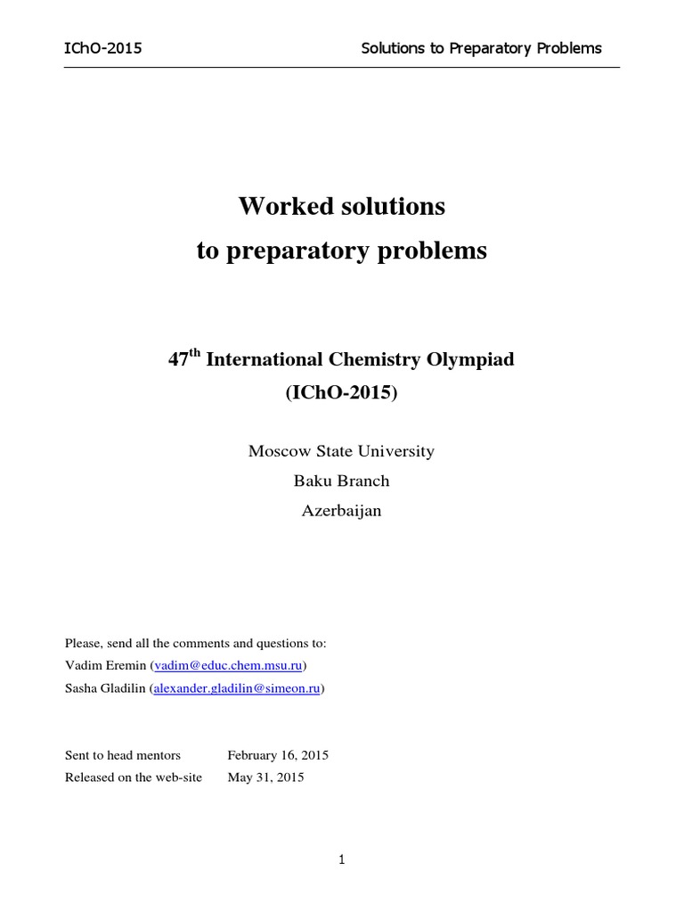 47th-Solutions Preparatory Problems IChO 2015 PDF | PDF | Chlorine | Ph