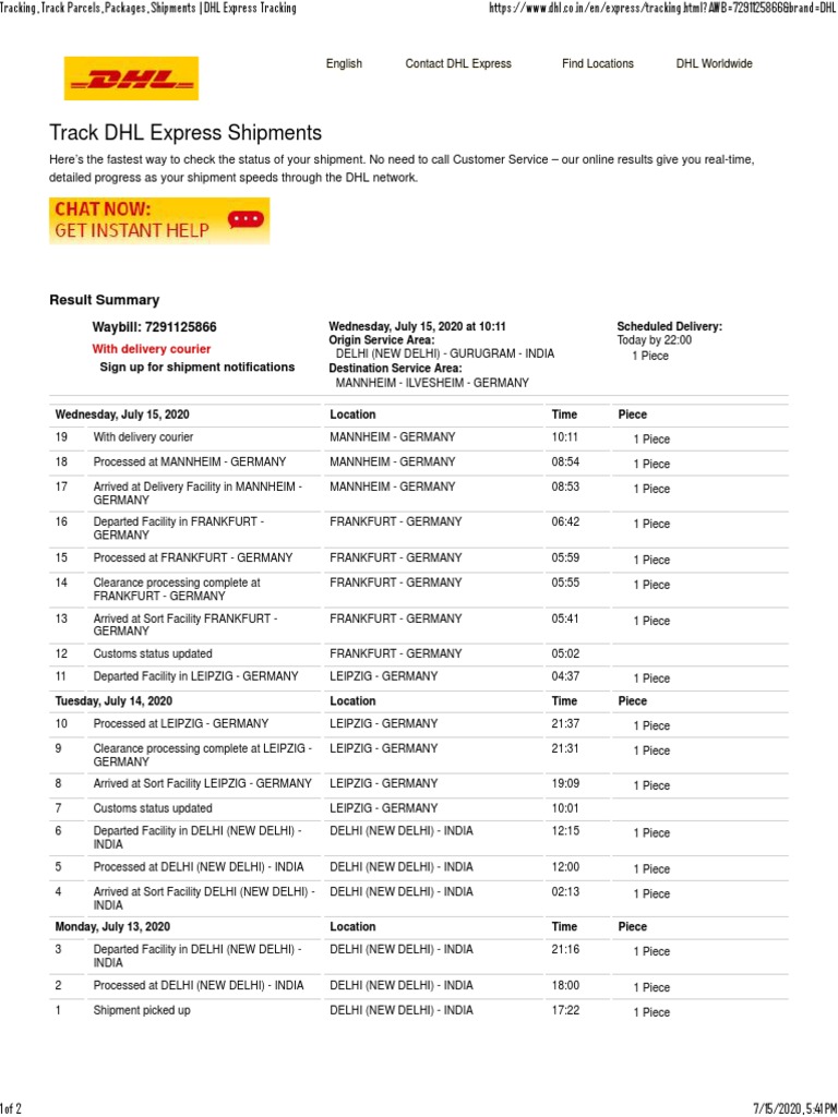 Track DHL Express Shipments: Result Summary | Download Free PDF ...