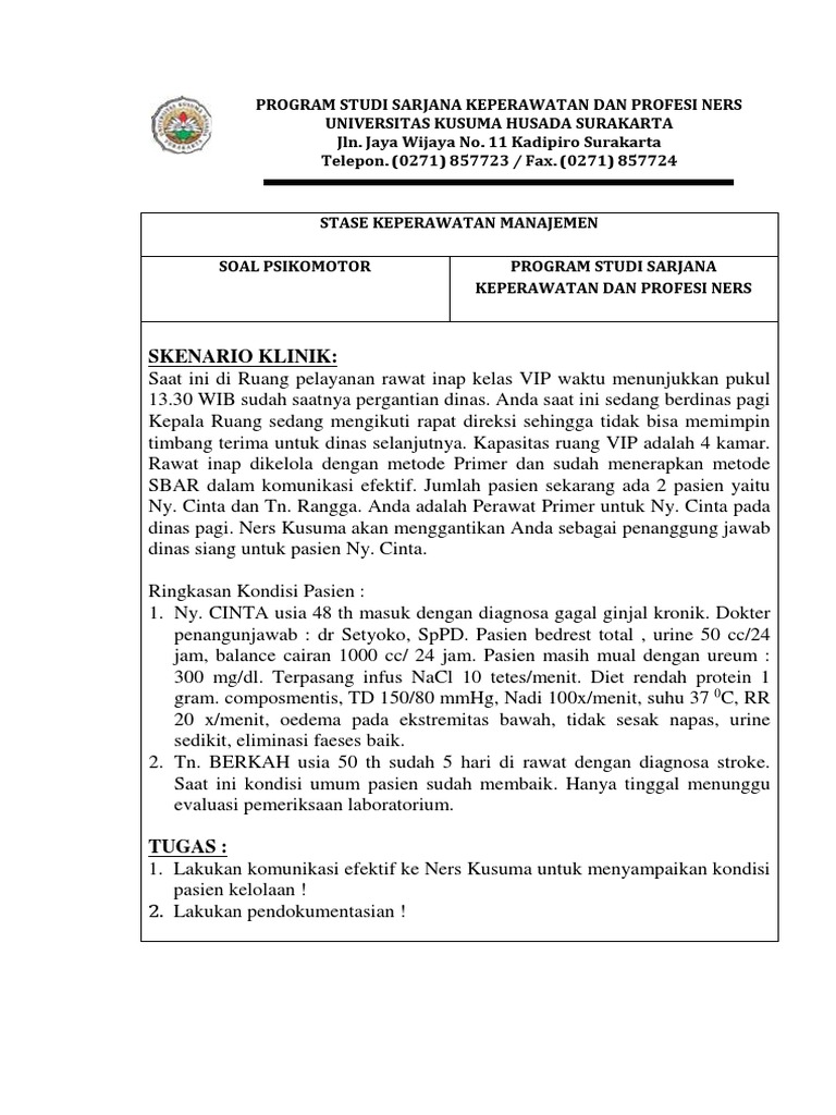 Soal Osce Ners 12 Manajemen - Mhs | PDF | Kesehatan Holistik