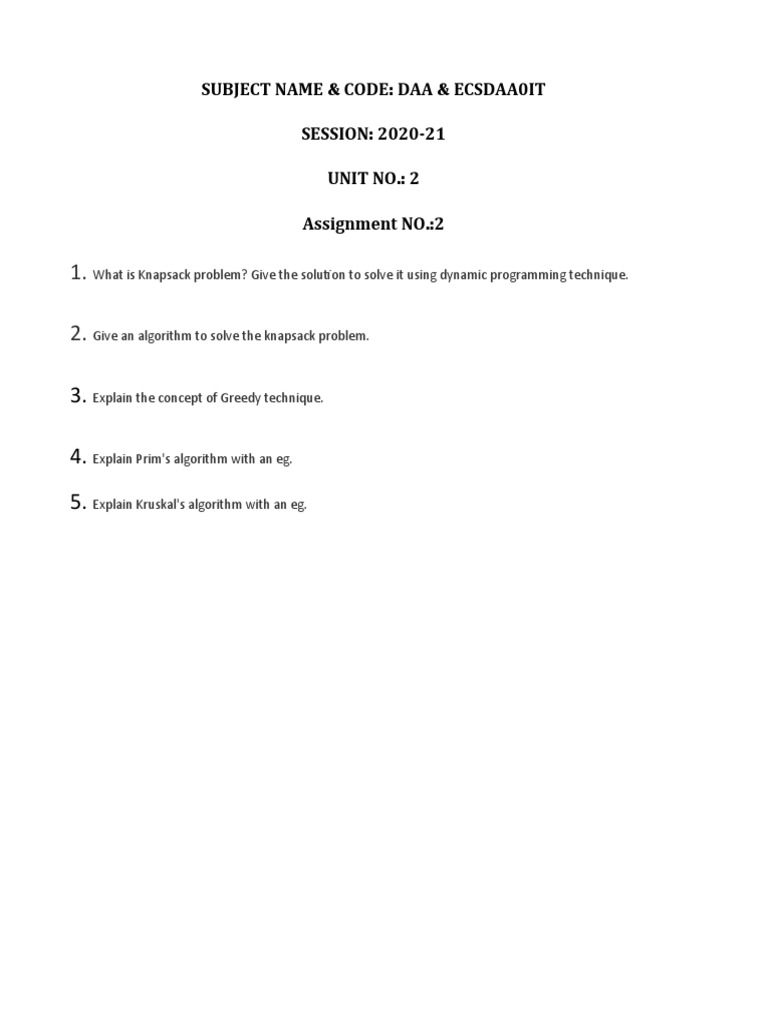 Subject Name & Code: Daa & Ecsdaa0It SESSION: 2020-21 Unit No.: 2 ...