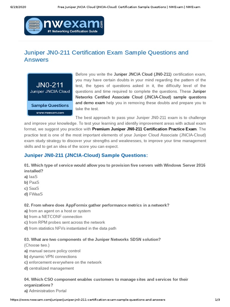 Free Juniper JNCIA Cloud (JNCIA-Cloud) Certification Sample Questions - NWExam - NWExam PDF ...