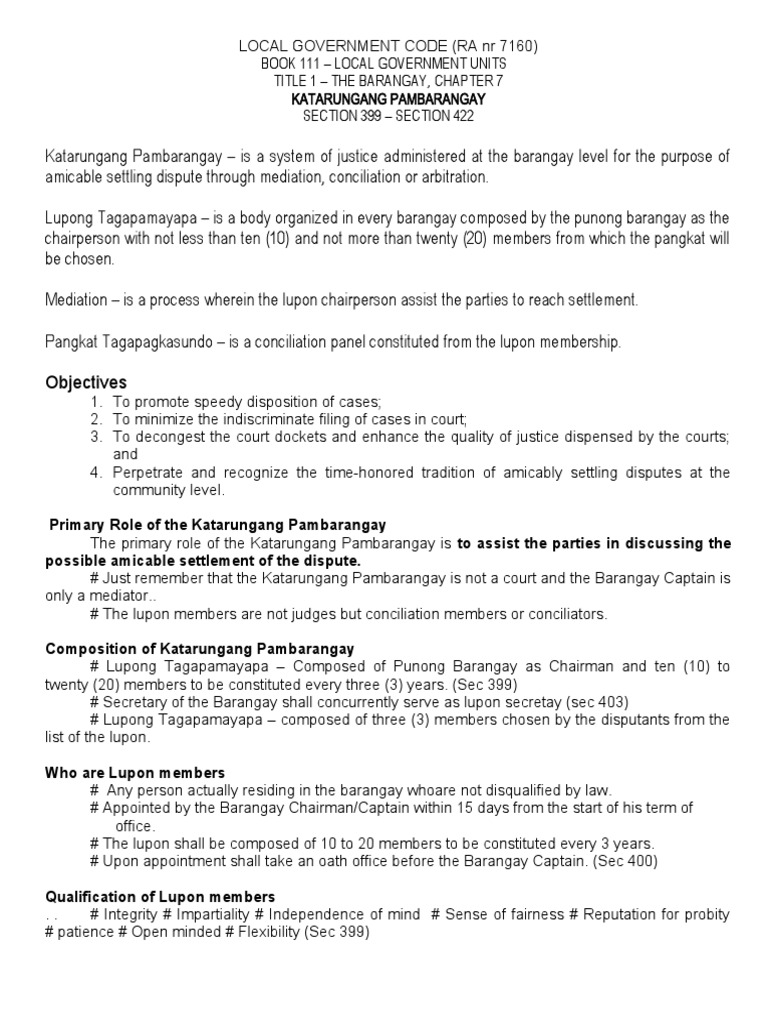 Barangay Dispute Resolution Guide | PDF | Restorative Justice | Crime & Violence