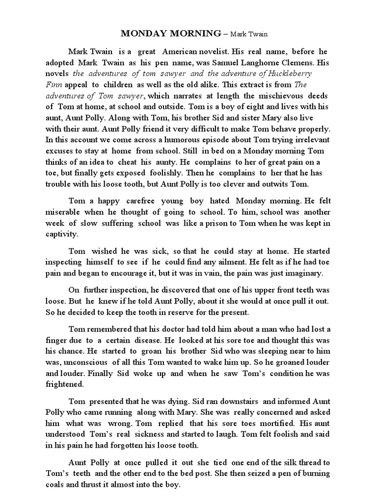 Monday Morning | PDF | Mark Twain | The Adventures Of Tom Sawyer