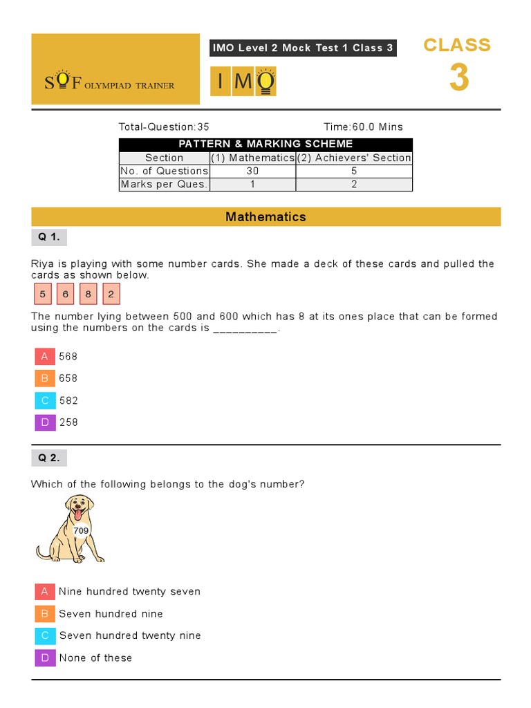 IMO Level2 Mock1 Class3 | PDF | Teaching Mathematics
