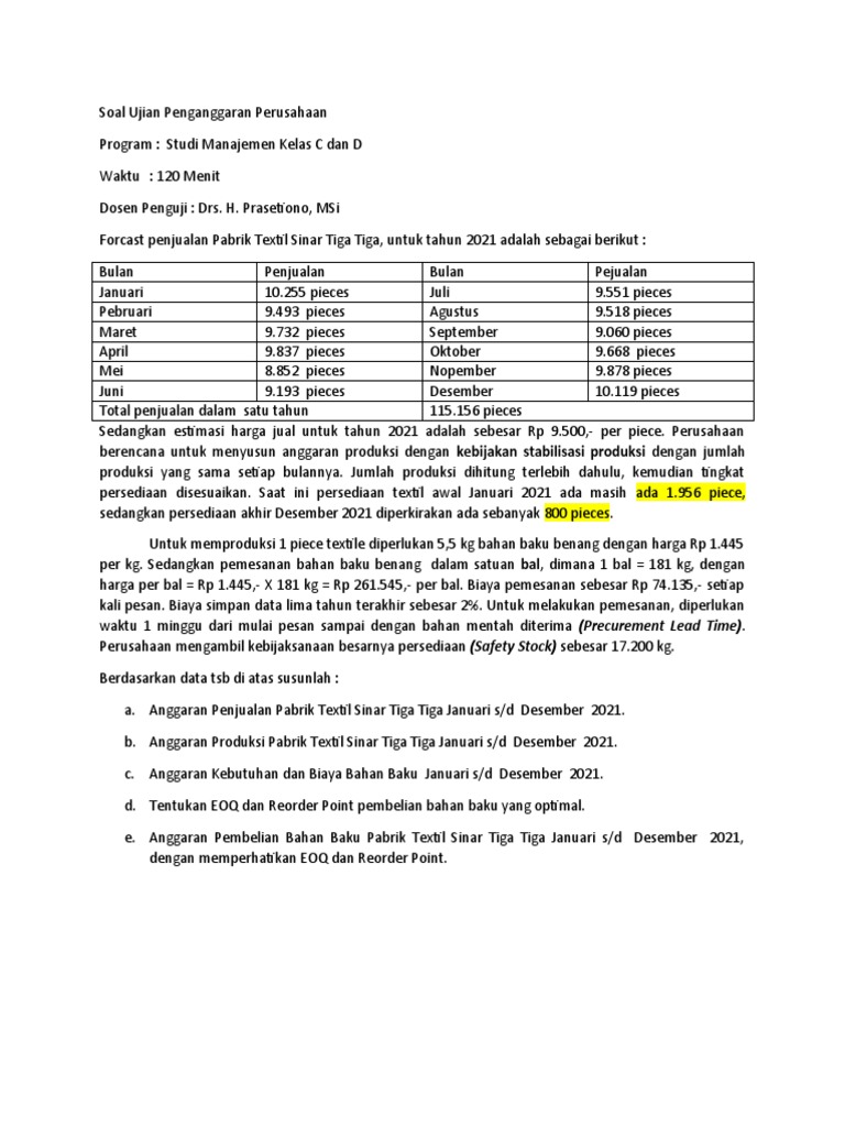 Soal UTS Peng Perush Okt 2020 Final | PDF