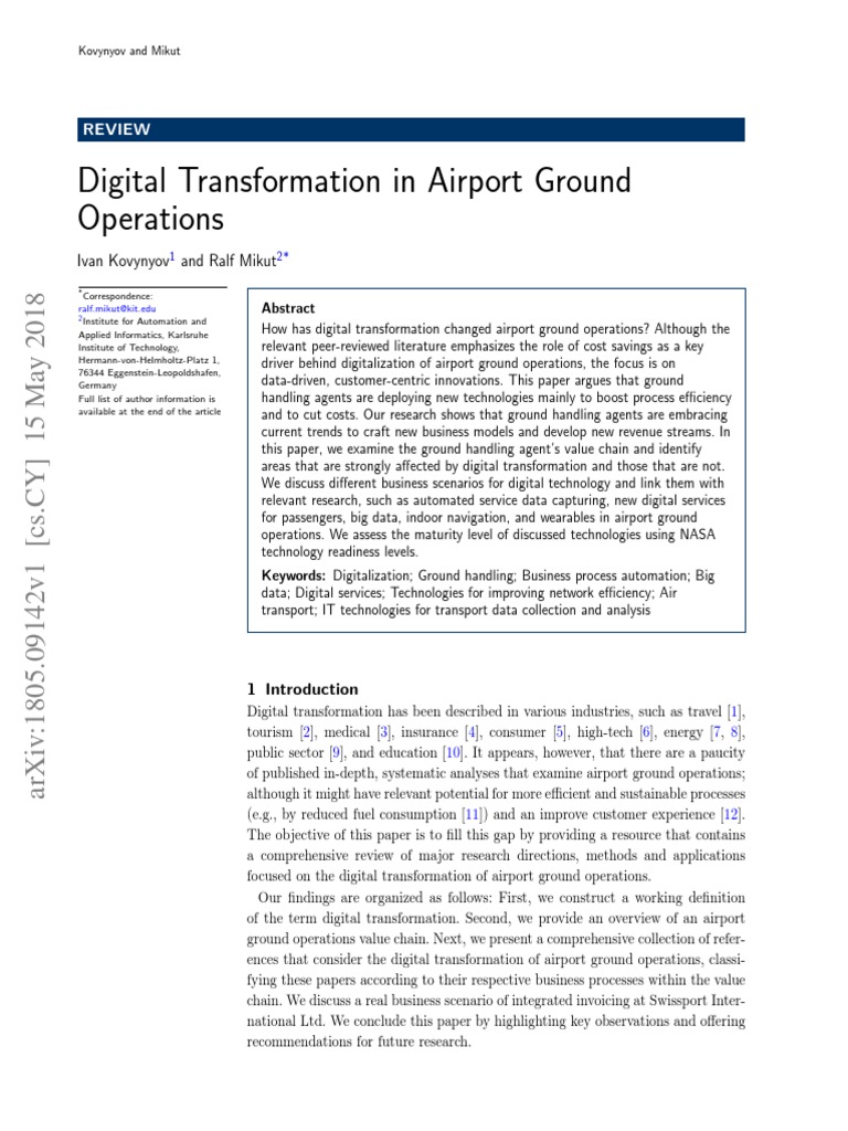 Digital Transformation in Airport Ground Operations: Review | PDF ...