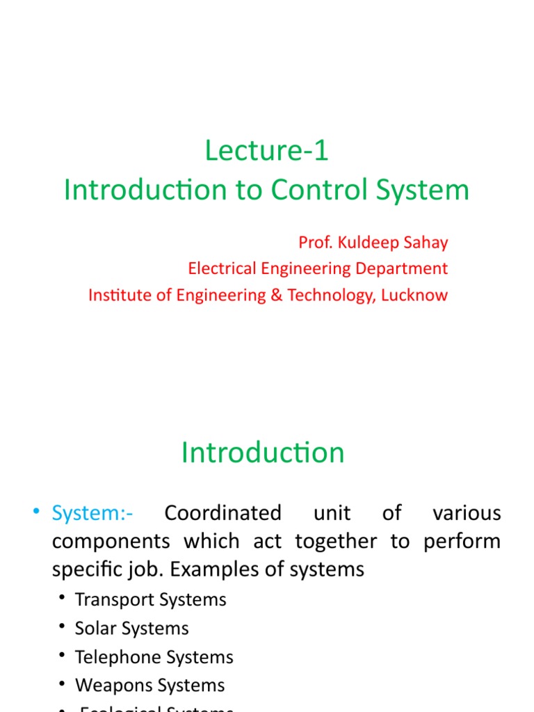 Lecture-1 Control System | PDF | Control Theory | Systems Theory