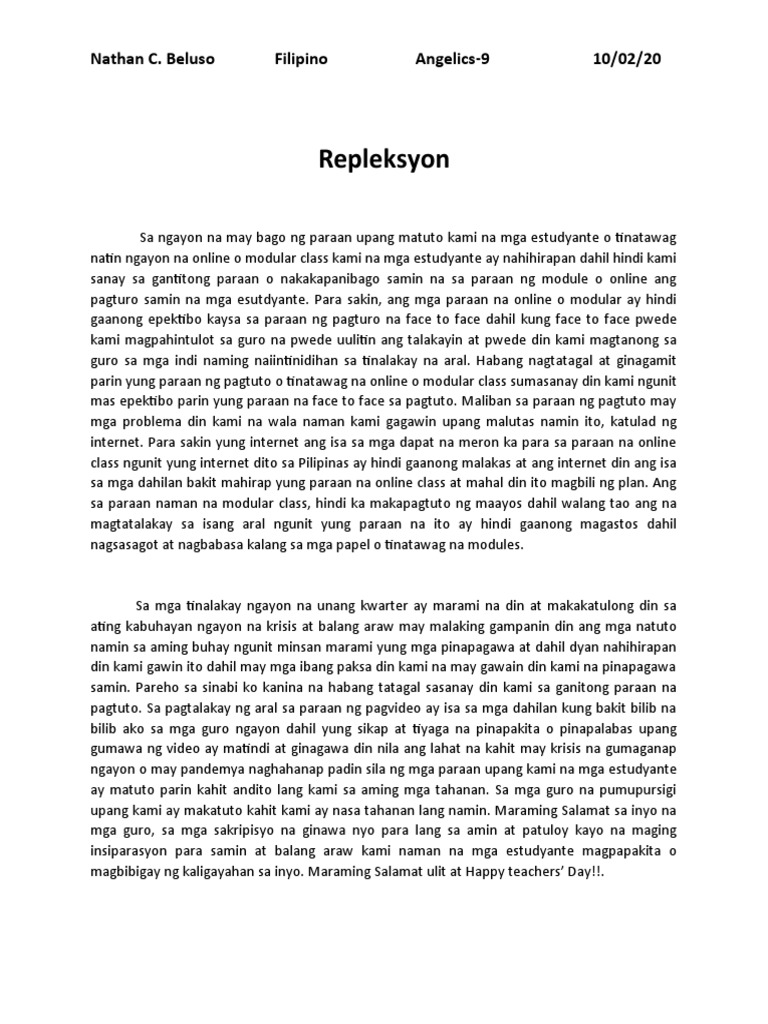Repleksyon (Filipino) | PDF