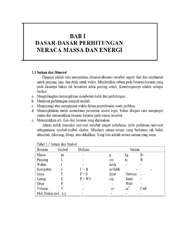 Dasar-Dasar Perhitungan Neraca Massa Dan Energi | PDF