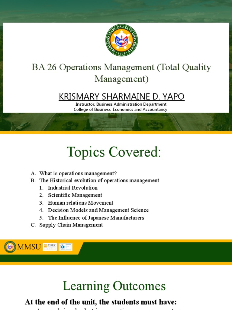 Operations Management Overview | PDF | Logistics | Supply Chain Management