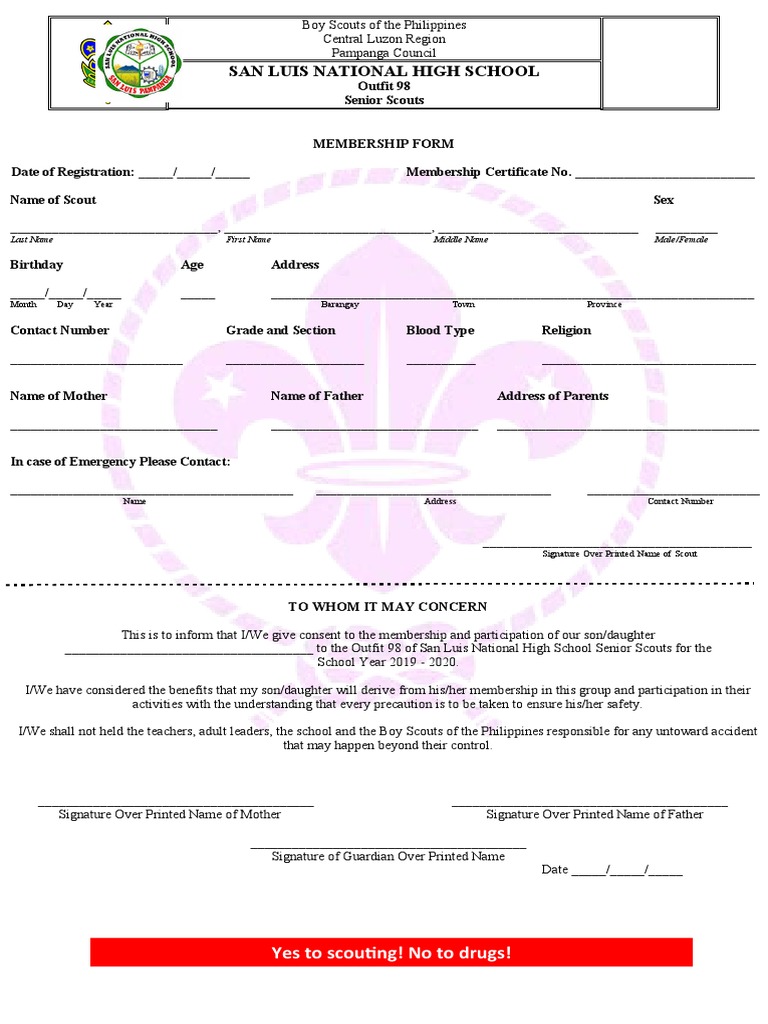 Boy Scouts Membership Form | PDF | Social Institutions | Social Science