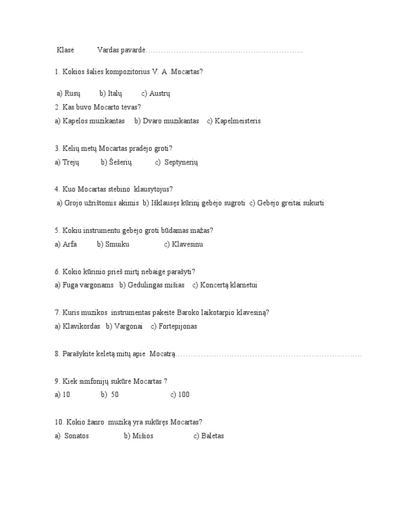 Savarankiska Uzduotis Mocartas | PDF