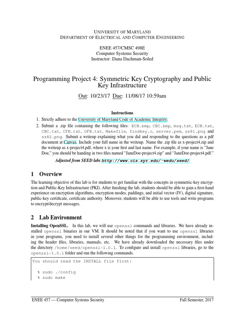 Programming Project 4: Symmetric Key Cryptography and Public Key Infrastructure | PDF | Public ...