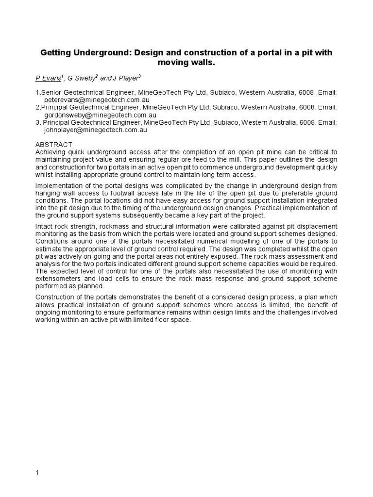 Design and Construction of Portals in an Active Open Pit Mine for Quick ...