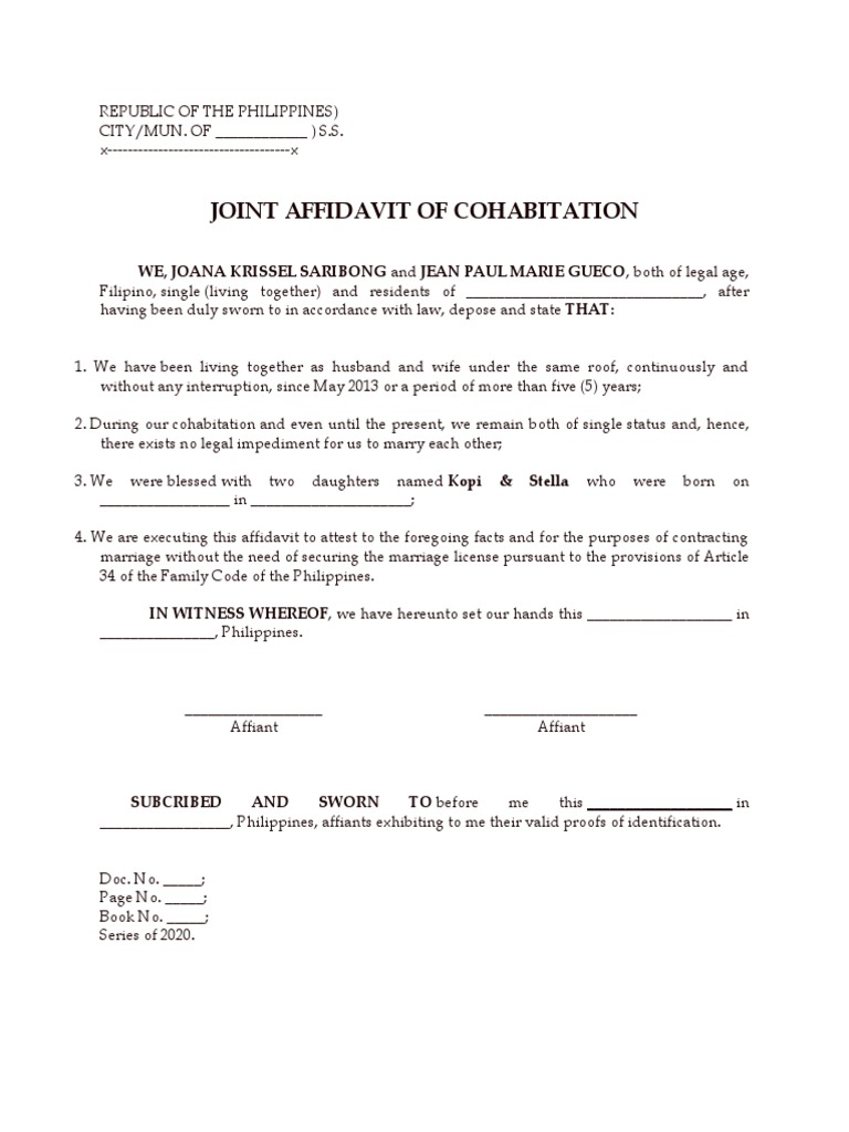 Affidavit of Cohabitation | PDF | Social Science