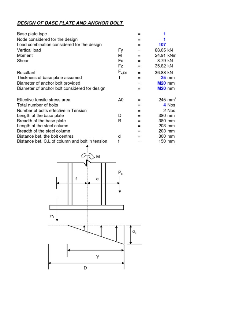 Design of Base Plate and Anchor Bolt | PDF | Young's Modulus | Screw