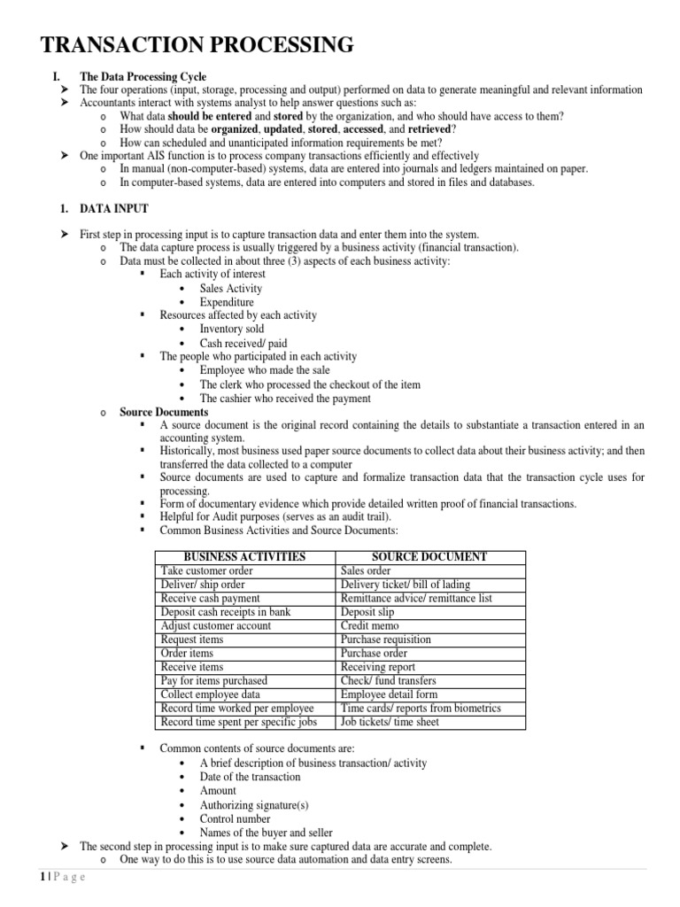 Transaction Processing: I. The Data Processing Cycle | PDF | Financial ...