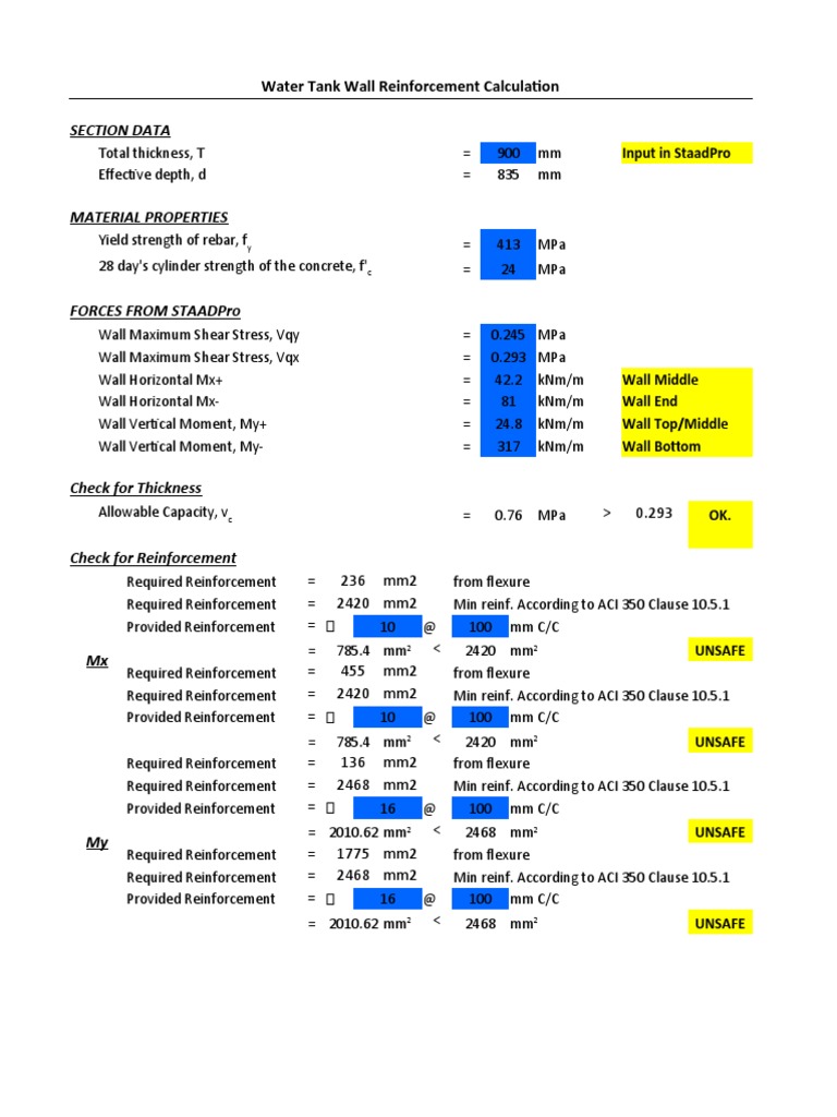 Water Tank Wall Reinforcement Analysis | PDF | Bending | Strength Of ...