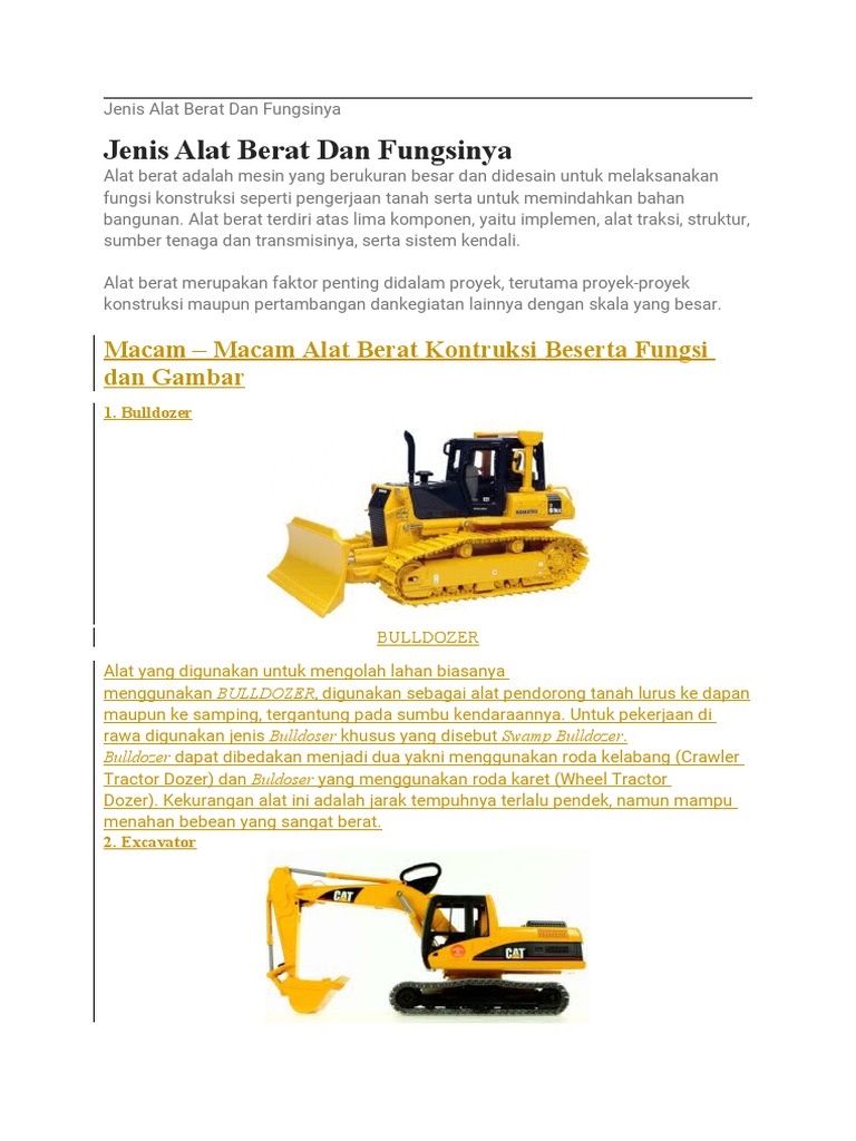 Jenis Alat Berat Dan Fungsinya | PDF Jenis Alat Berat Dan Fungsinya | PDF