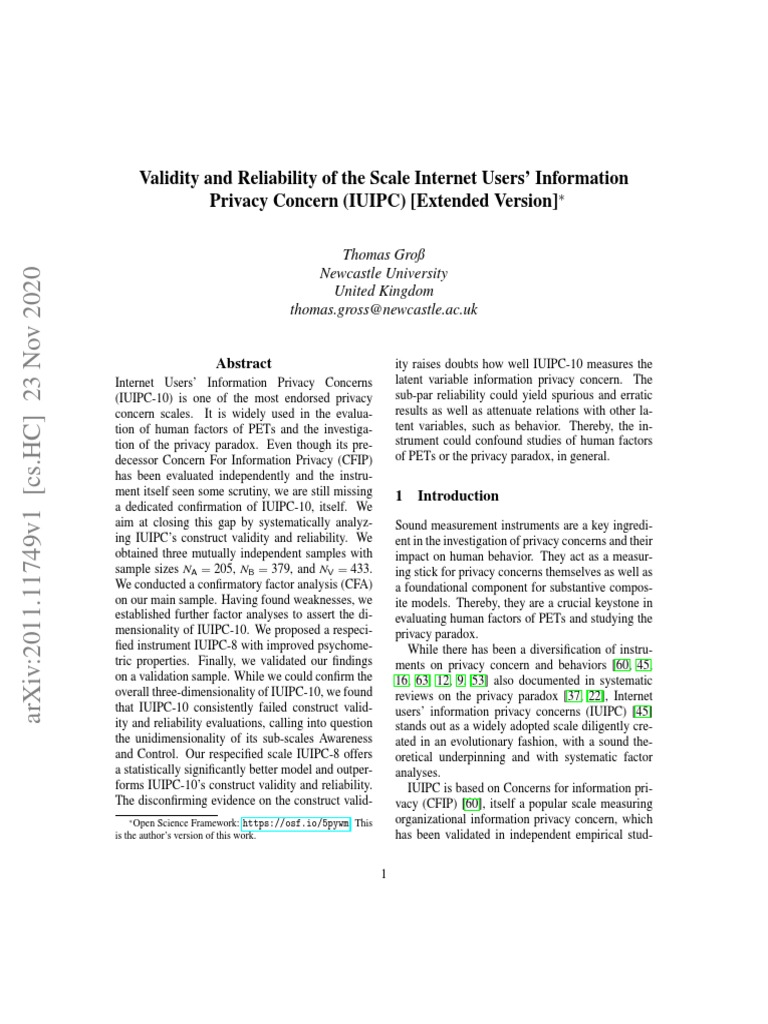 Validity and Reliability of The Scale Internet Users' Information ...