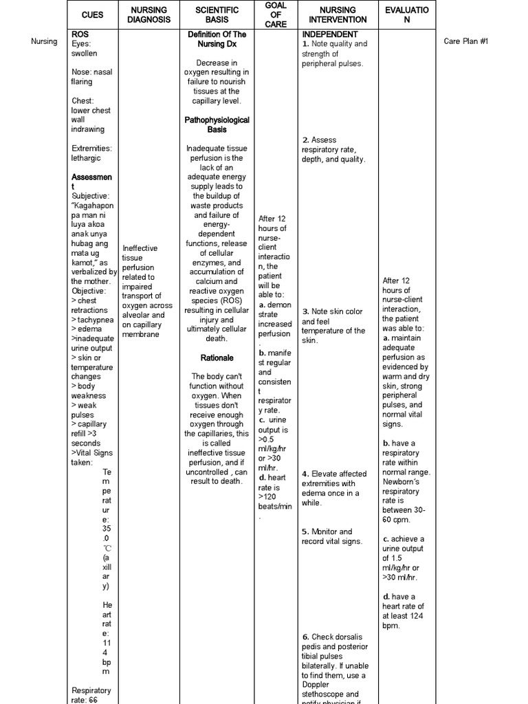 Ineffective Tissue Perfusion | PDF | Epidemiology | Diseases And Disorders