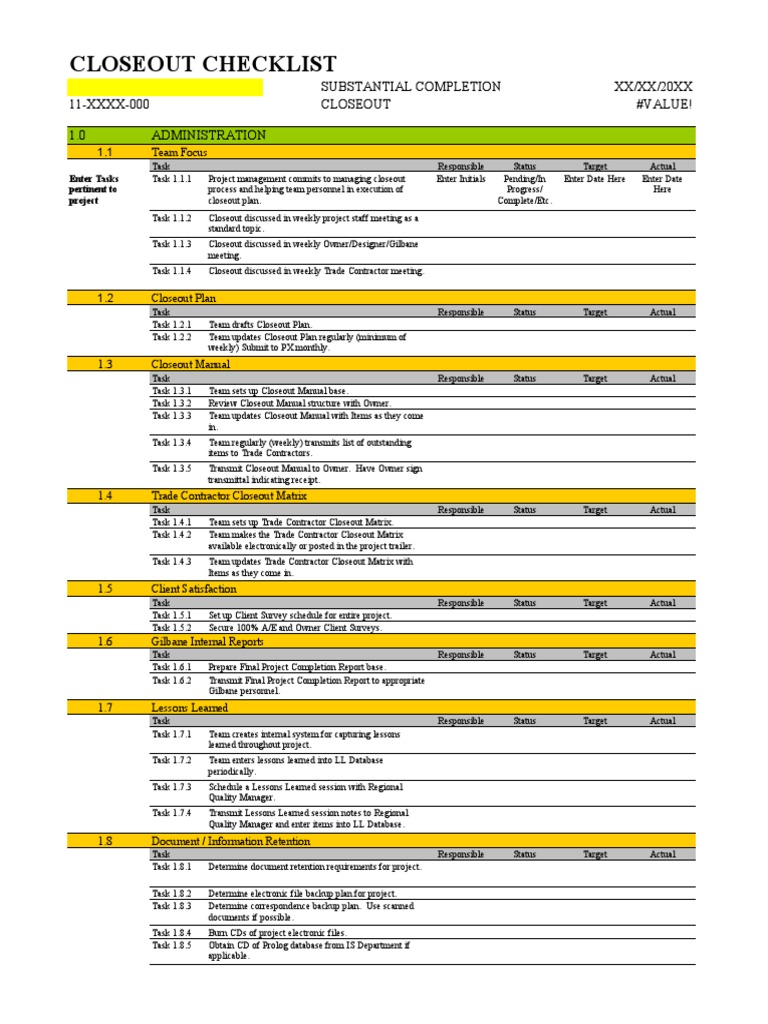 Closeout Checklist | PDF | Specification (Technical Standard ...