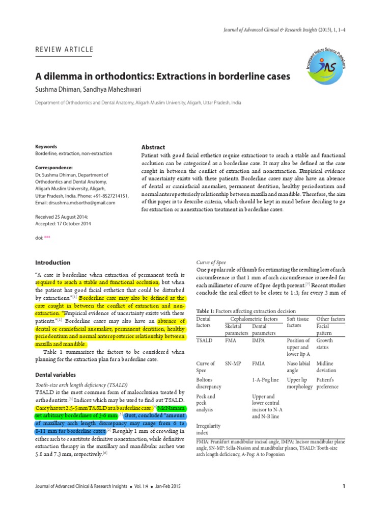 Orthodontic Extractions in Borderline Cases | PDF | Orthodontics | Mouth