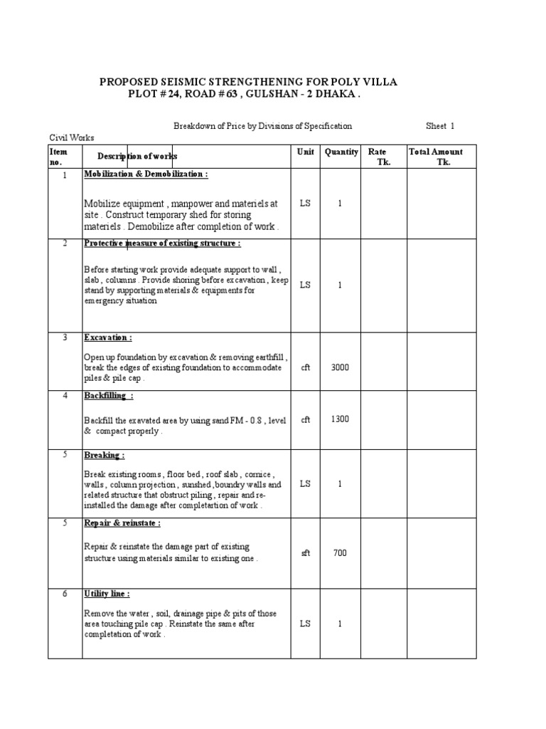 Breakdown Price by Divisions | PDF | Deep Foundation | Concrete