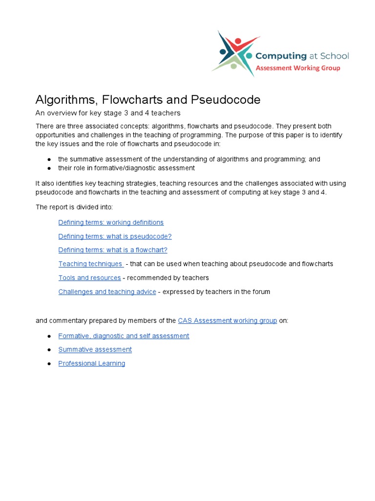 Algorithms, Flowcharts and Pseudocode: An Overview For Key Stage 3 and 4 Teachers | PDF ...