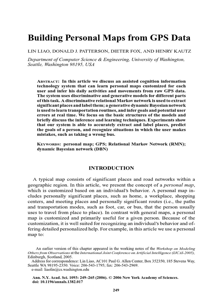 Building Personal Maps From GPS Data: Lin Liao, Donald J. Patterson ...