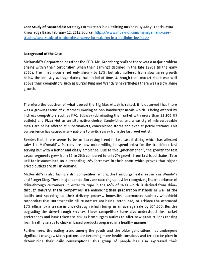 Case Study of McDonalds | PDF | Fast Food Restaurants | Menu