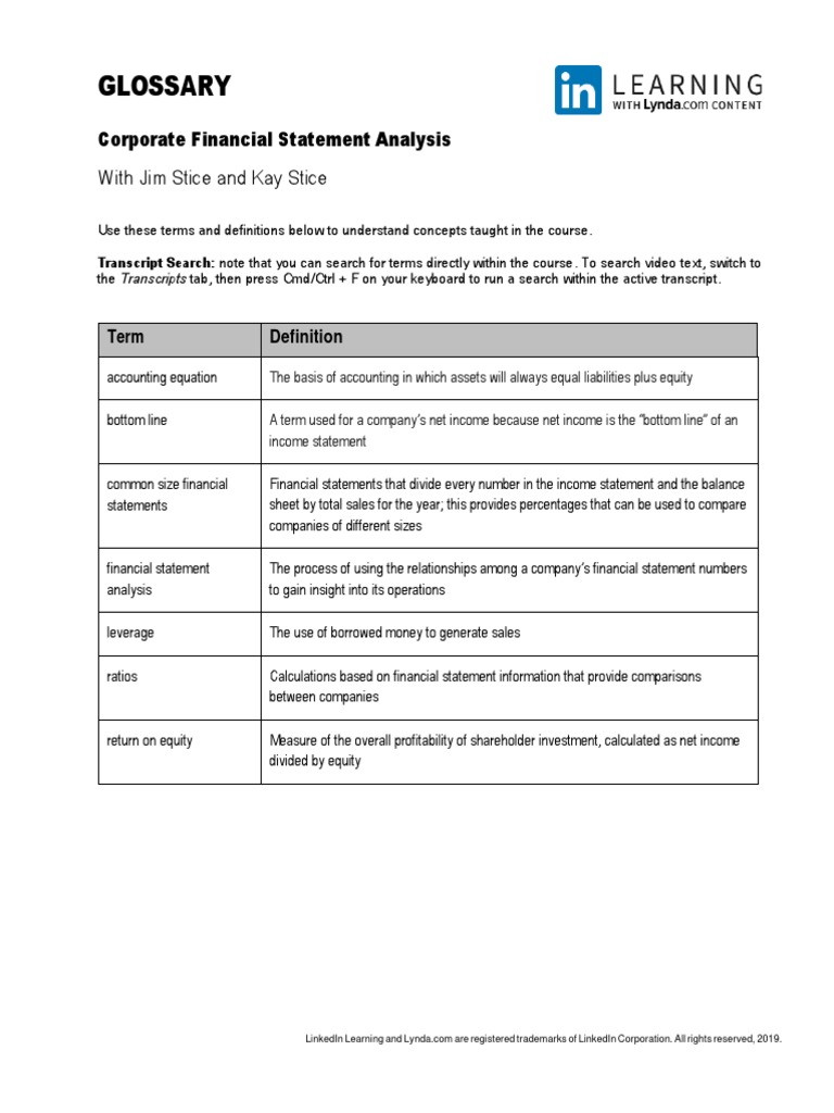 Glossary Corporate Financial Statement Analysis | PDF