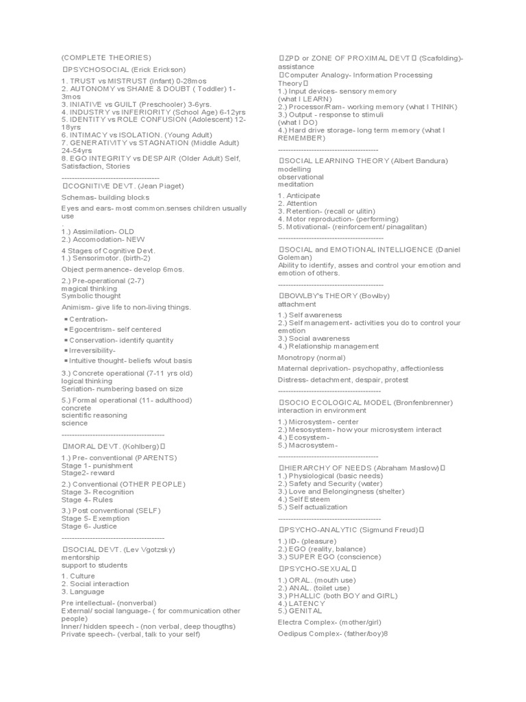 COMPLETE THEORIES Let Exam Reviewer | PDF | Id | Thought