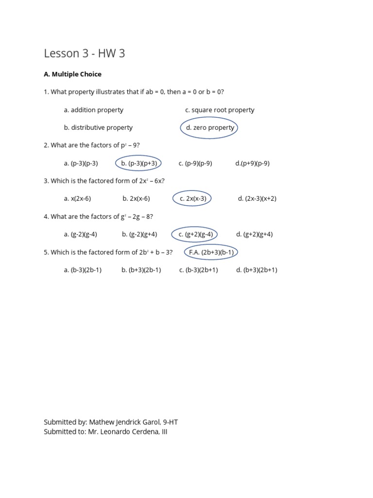 Lesson 3 - HW 3 | PDF | Teaching Methods & Materials | Science ...