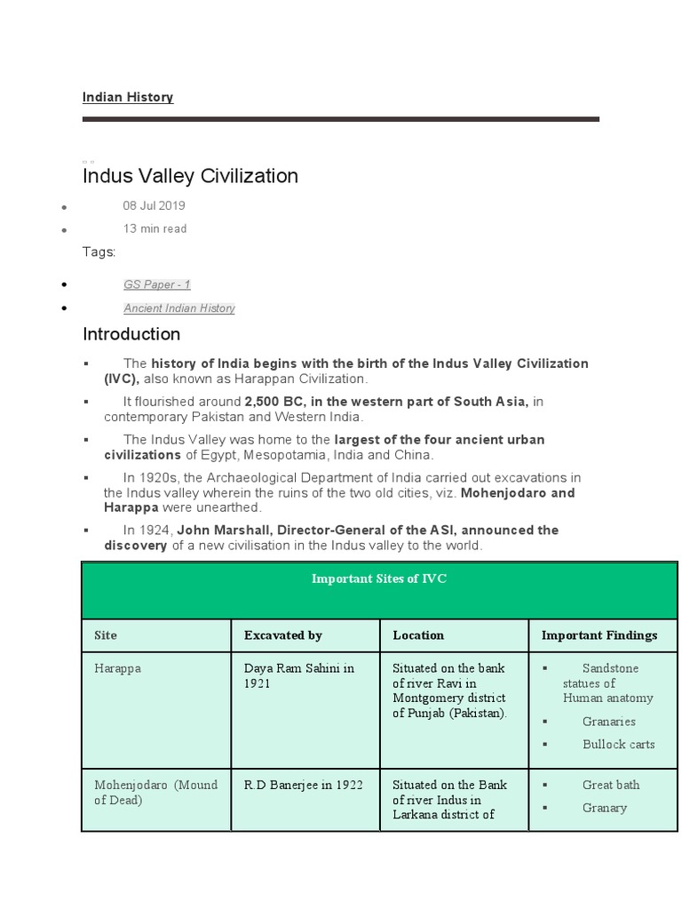 Indus Valley Civilization: Indian History | PDF | Archaeology | Agriculture