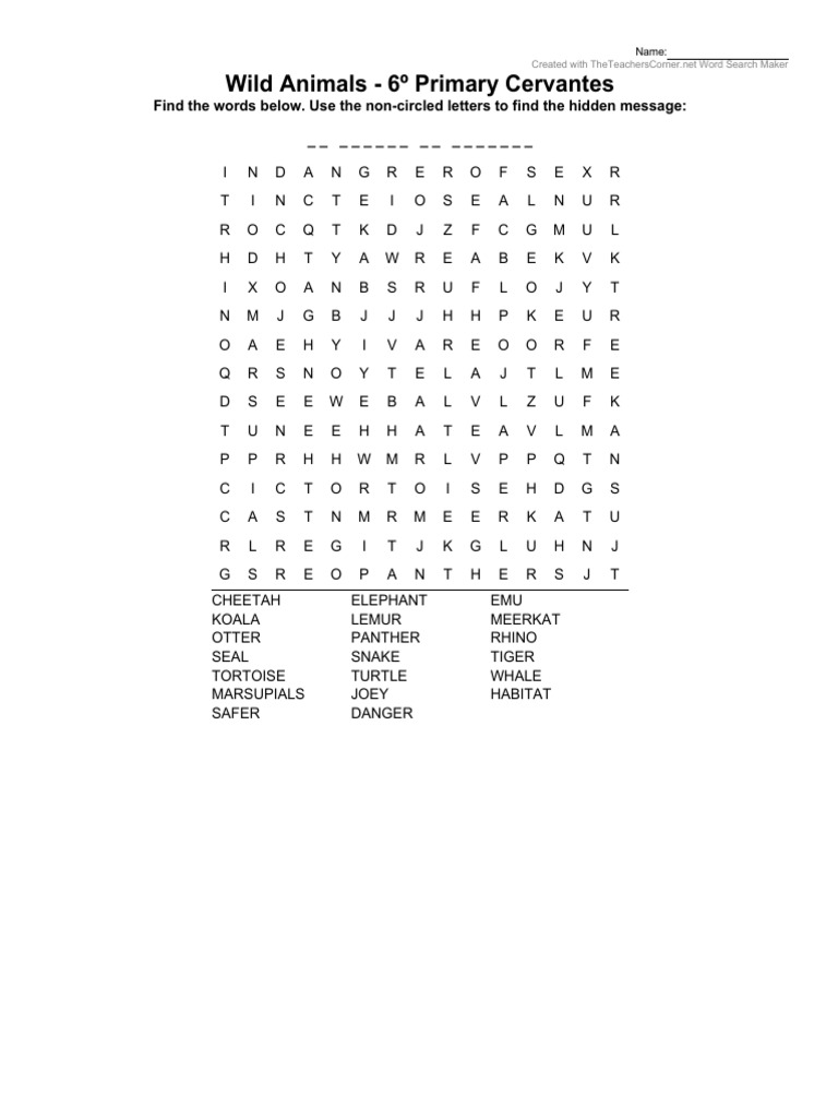 wordsearch-WildAnimals 6ºcervantes | PDF | Language Arts & Discipline