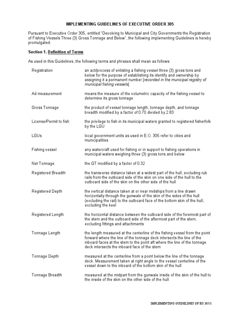 Guidelines for EO 305 Registration | PDF | Tonnage | Government