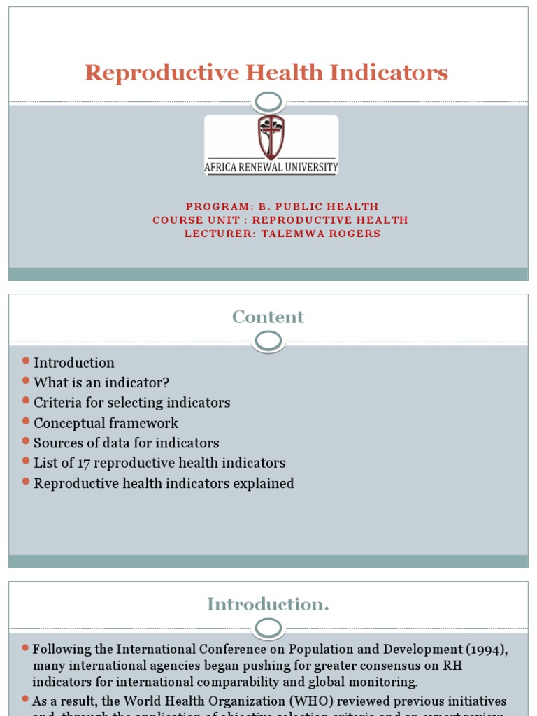 Reproductive Health Indicators | PDF | Maternal Death | Reproductive Health
