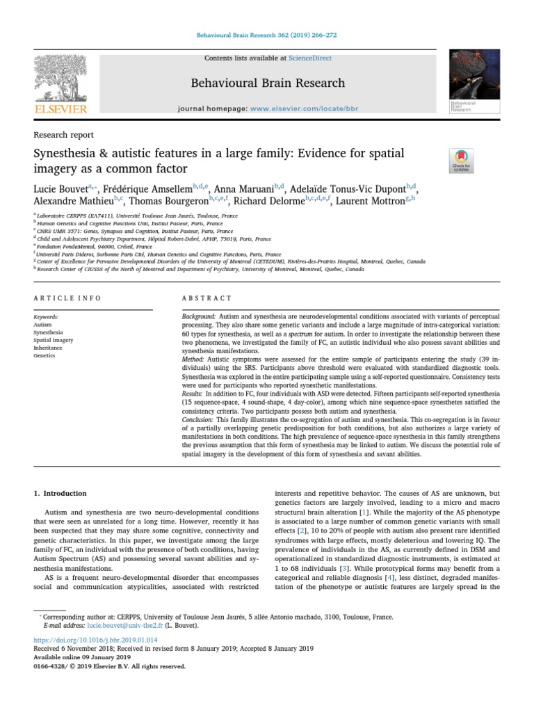 Synesthesia & Autistic Features in A Large Family: Evidence For Spatial ...