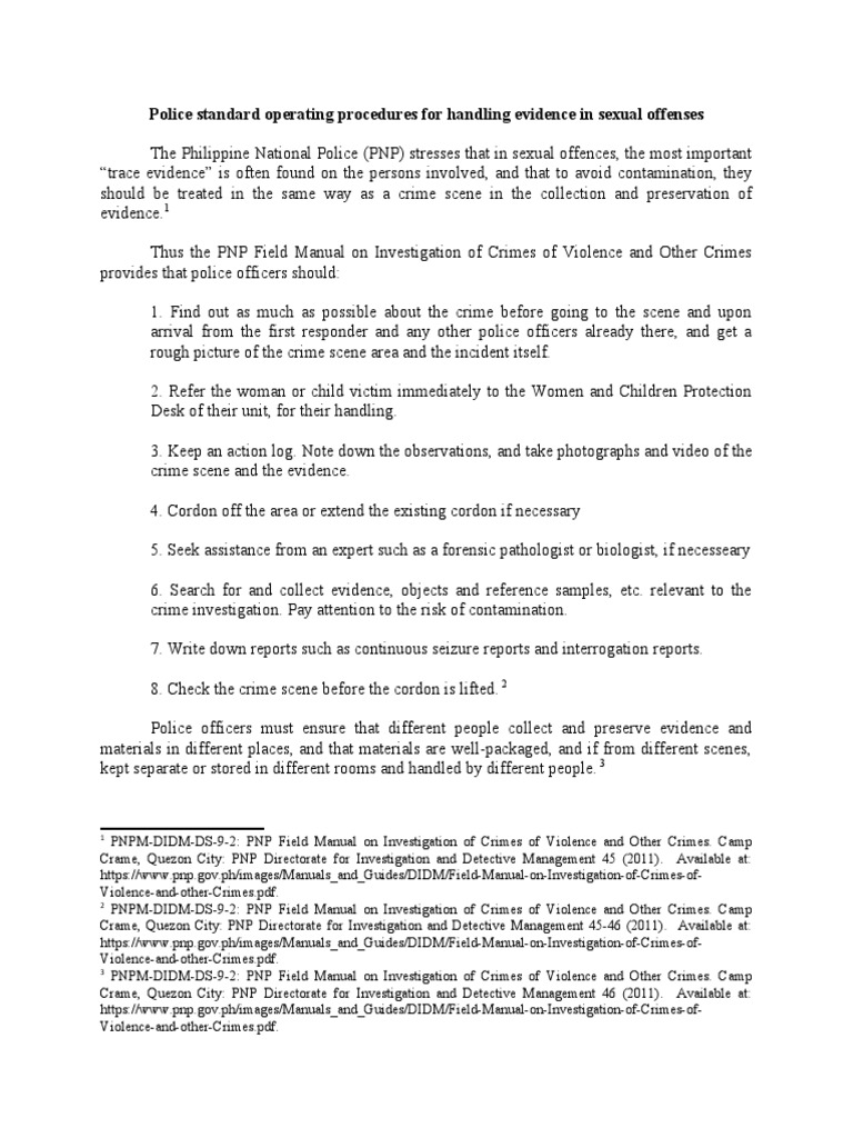 Police Standard Operating Procedures For Handling Evidence in Sexual ...