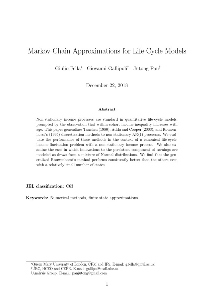 Markov Chain Approximations For Life-Cycle Models | PDF ...