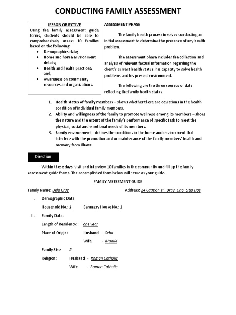 Family Assessment Checklist | PDF