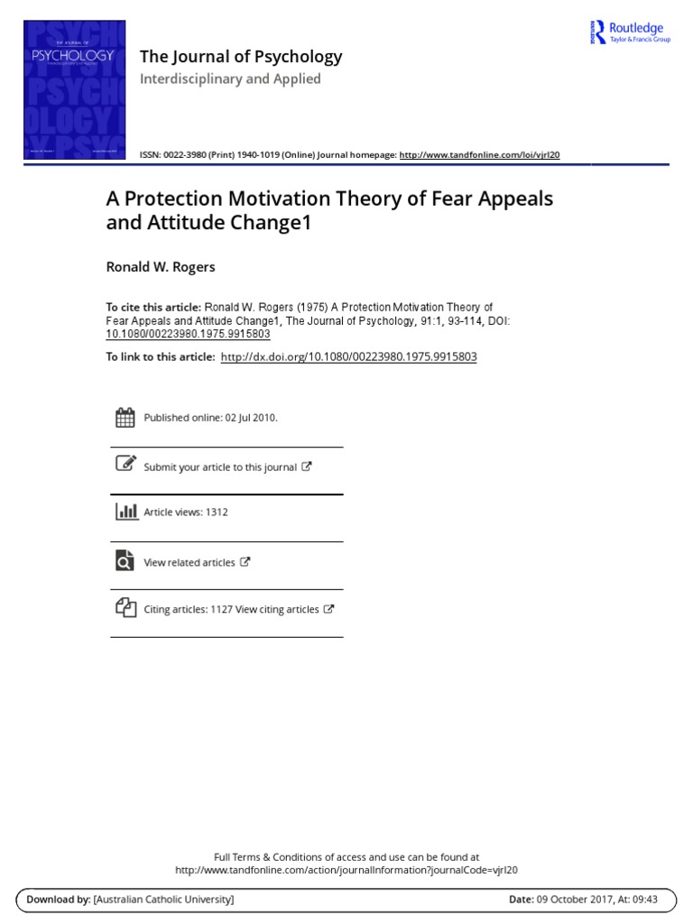 A Protection Motivation Theory of Fear Appeals and Attitude Change1 ...