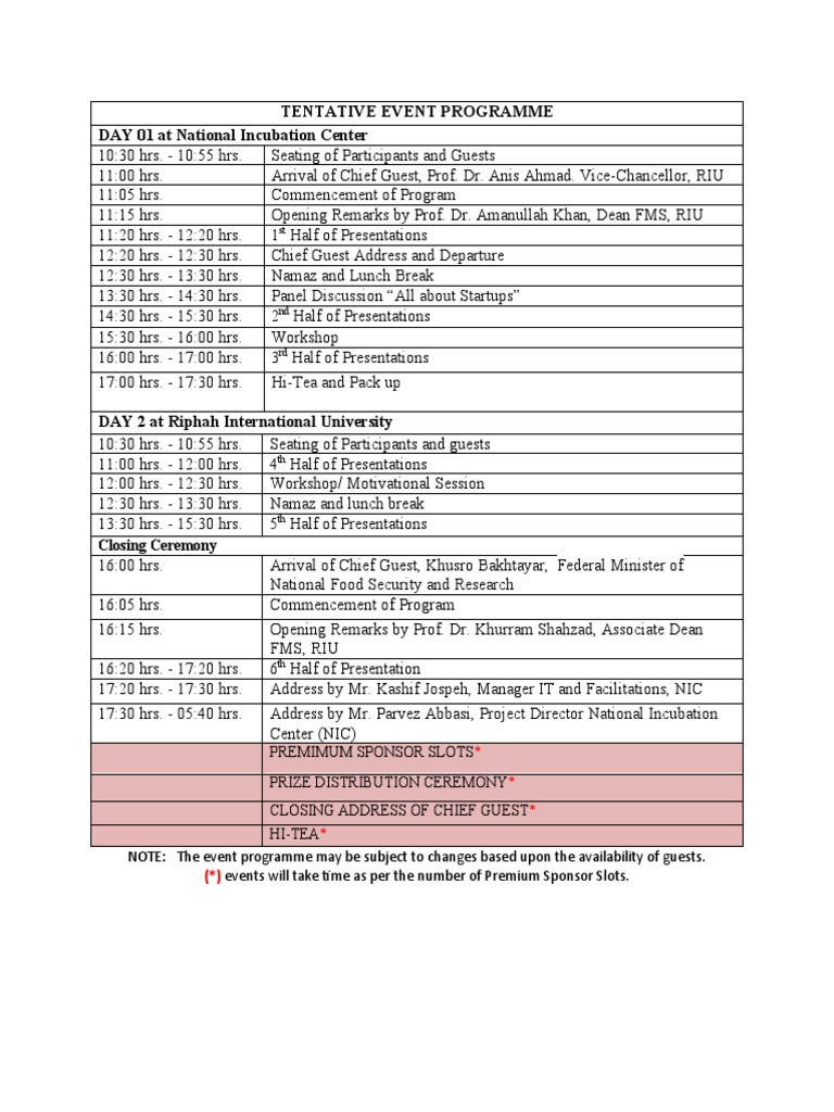 Tentative Event Programme Overview | PDF
