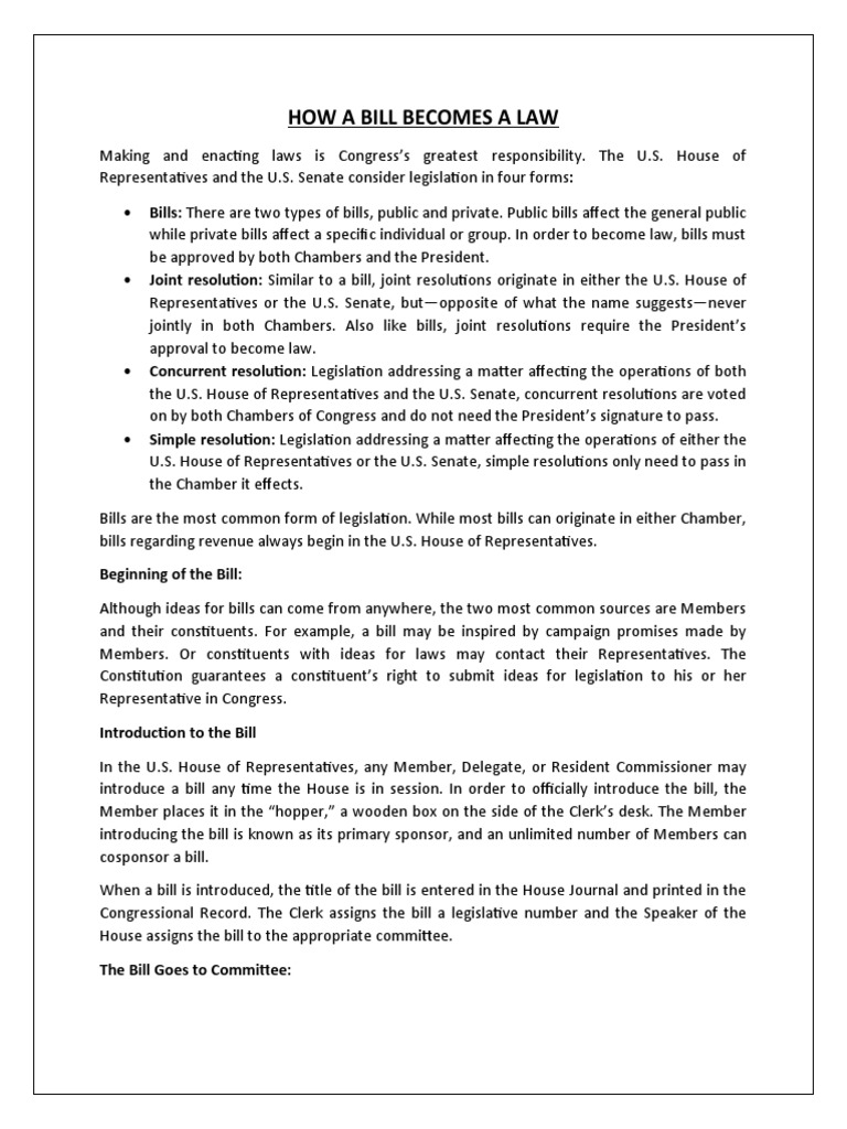 How A Bill Becomes A Law: Beginning of The Bill | PDF | United States ...